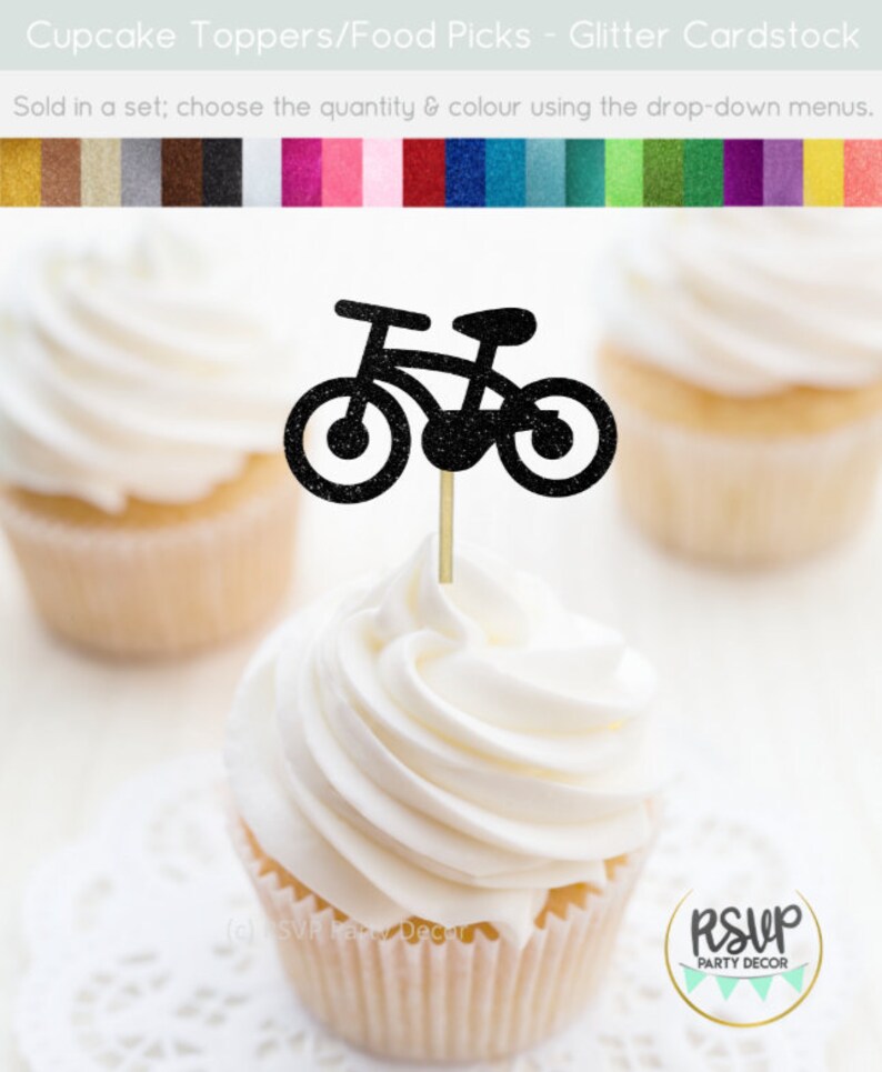 Bicycle Cupcake Toppers, Bike Party Decorations, Biker Food Picks ...