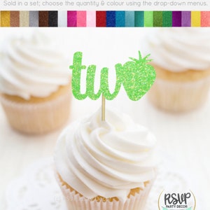 Strawberry Two Cupcake Toppers, Fruit Theme 2nd Birthday Topper, Berry ...