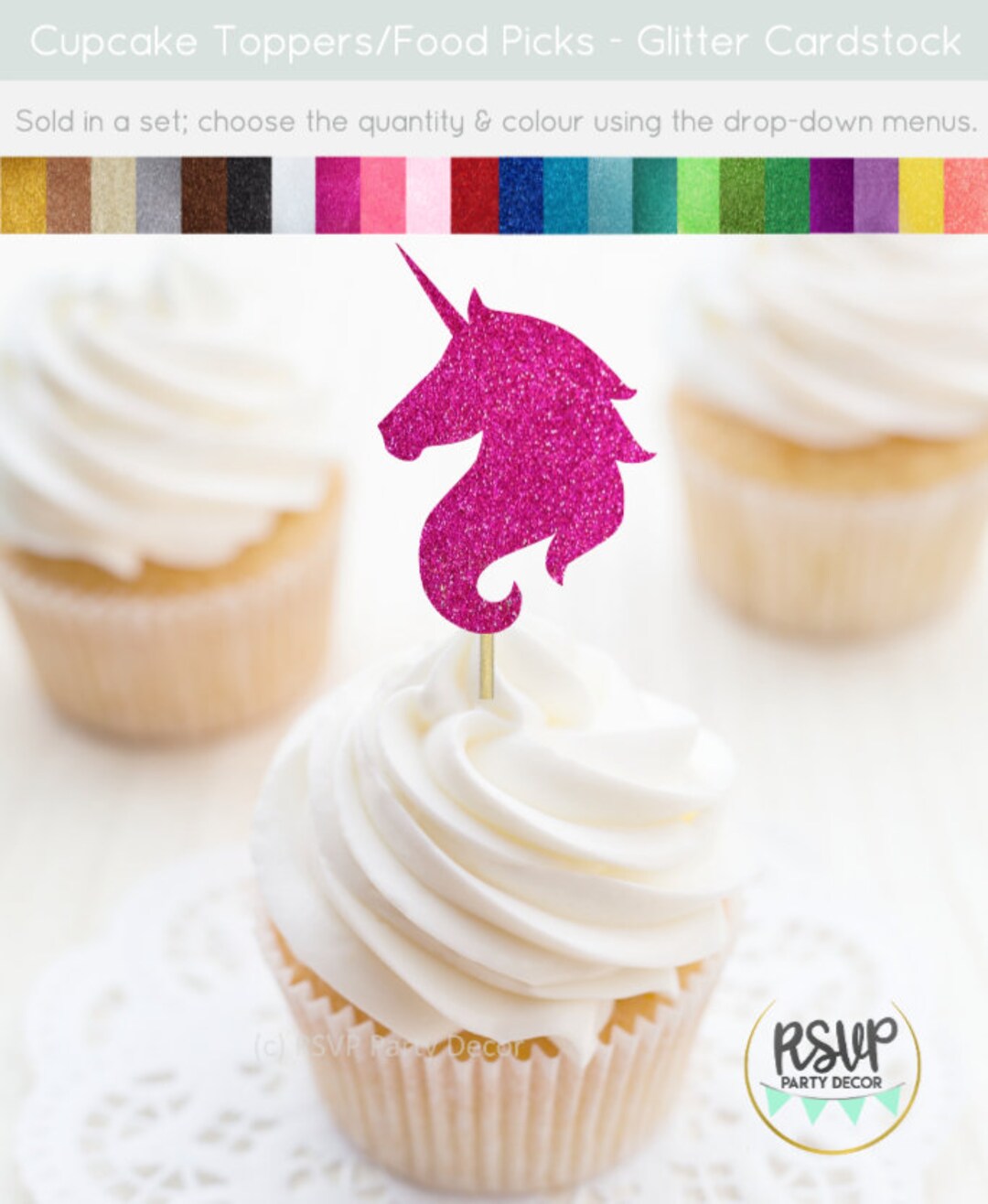 Unicorn Head Cupcake Toppers, Unicorn Food Picks, Unicorn Birthday ...