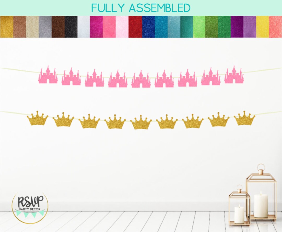 Castle and Crown Garland, Princess Banner, Princess Party Decor, Royal ...