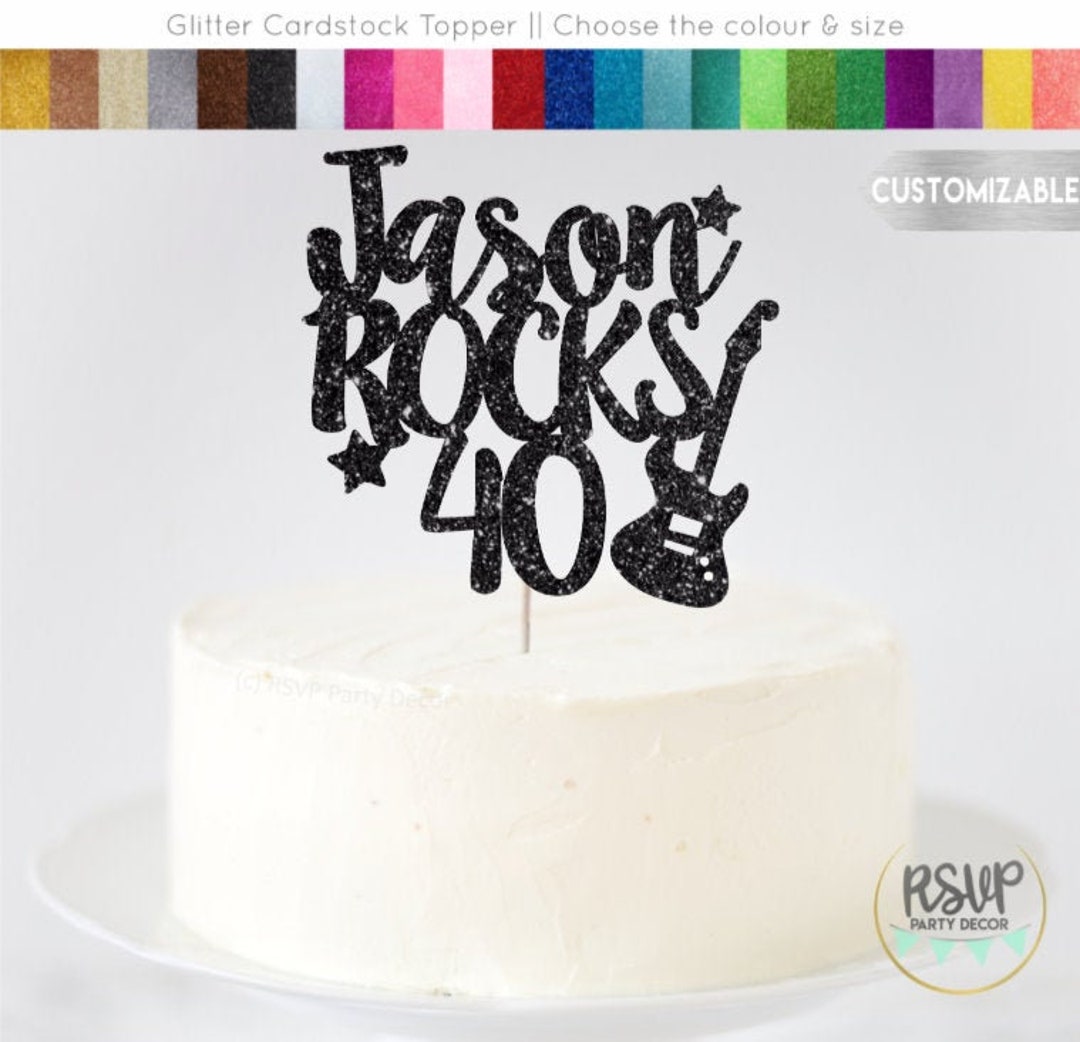 ANY NAME & AGE Custom Rocks Cake Topper, Rock 'n Roll Cake Topper, Rock ...