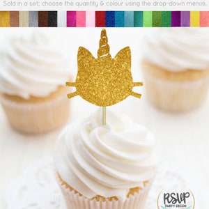 Unicorn Kitty Cat Cupcake Toppers, Caticorn Cupcake Toppers, Unicorn ...