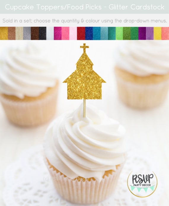 Church Cupcake Toppers, Church Group Party Decorations, Baptism Cupcake ...