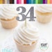 Number 34 Cupcake Toppers, Thirty Four Food Picks, 34th Birthday ...