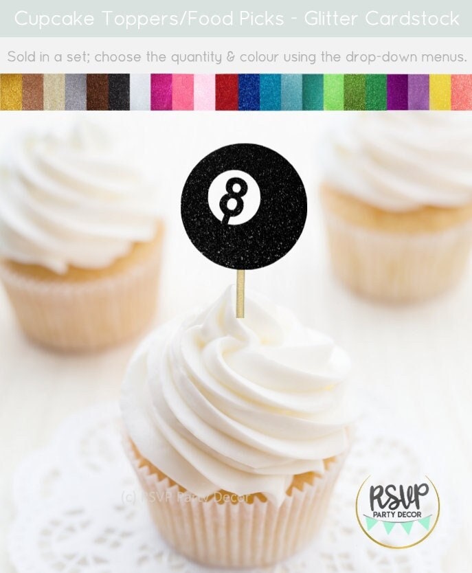 Magic 8 Ball Cupcake Toppers, 8th Birthday Party Decor, Magic Food ...