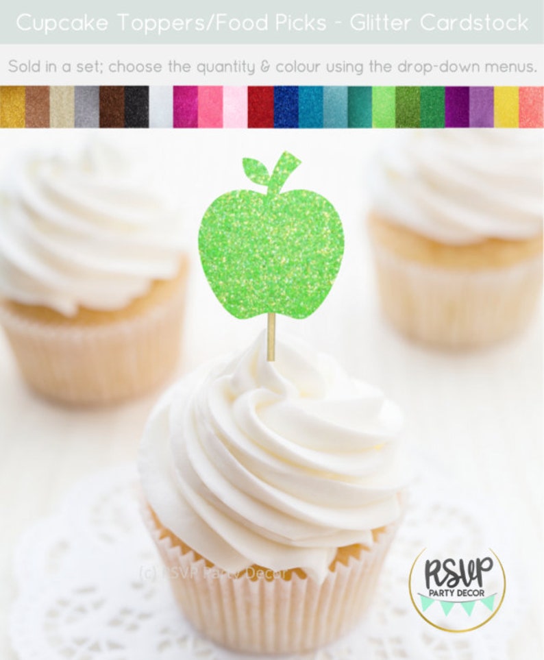 Apple Cupcake Toppers, Glitter Apple Food Picks, Back to School ...