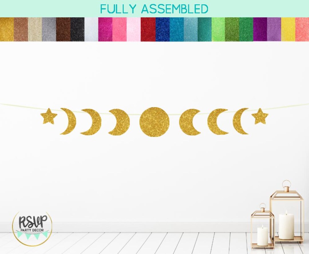 Moon Phases Garland, Moon Banner, Psychic Birthday Party Decor, Space ...