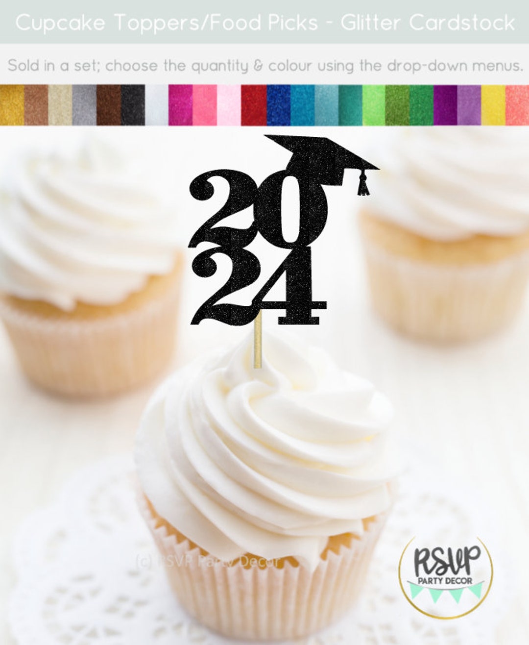 2024 Cupcake Toppers, 2024 Grad Cupcake Toppers, 2024 Graduation Party ...