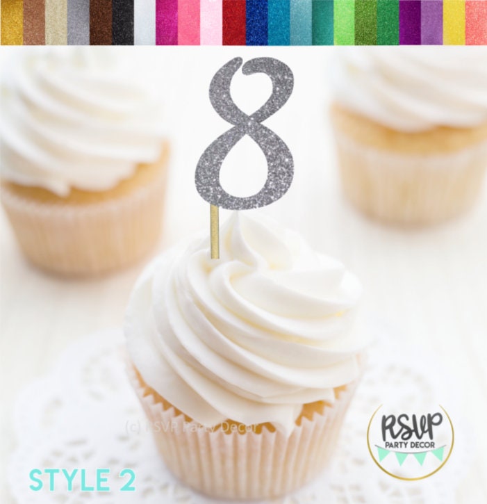 Number 8 Cupcake Toppers Eight Food Picks 8th Birthday | Etsy