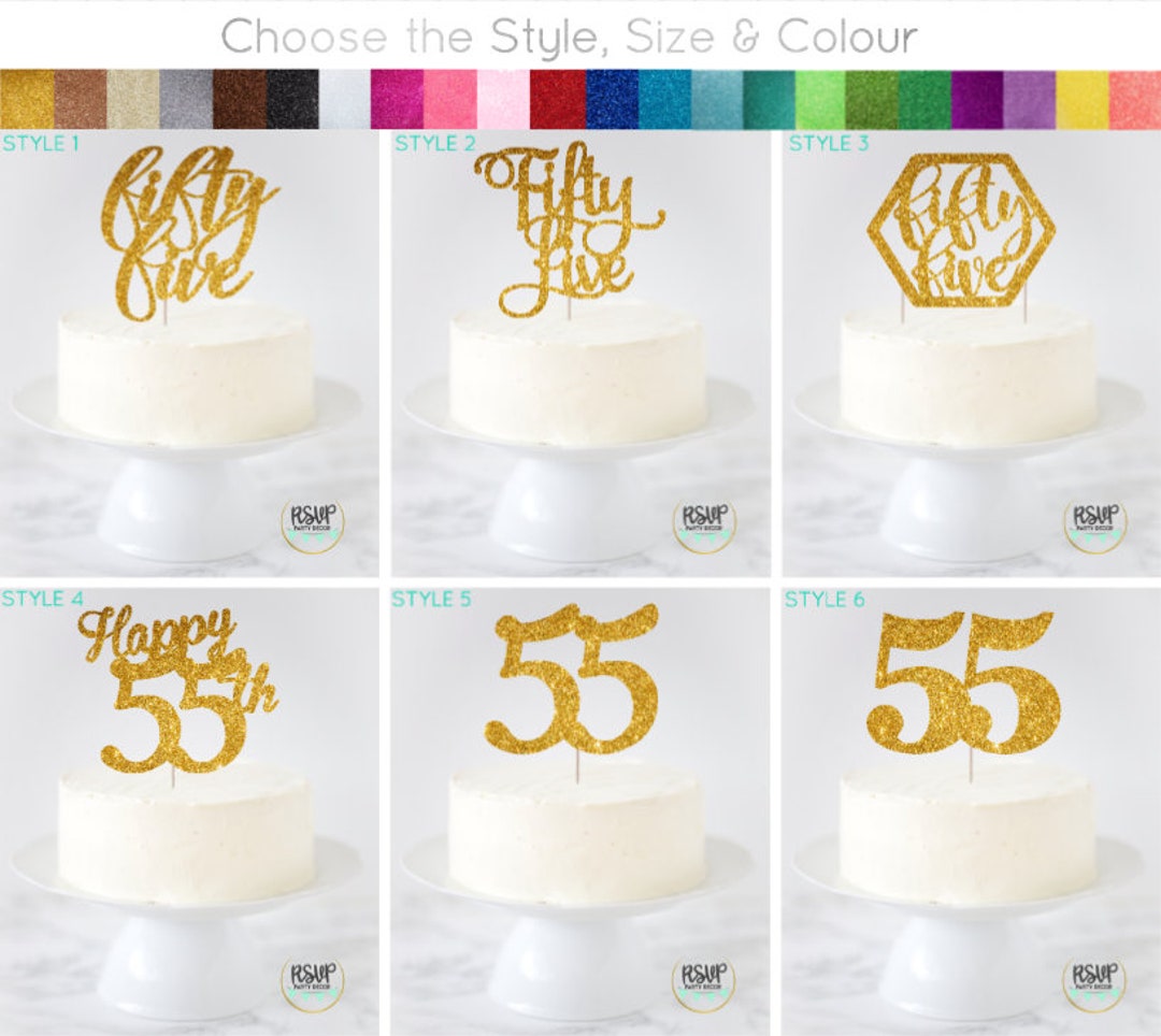 Fifty Five Cake Topper, 55 Cake Topper, Fiftyfive Cake Topper, Fifty ...