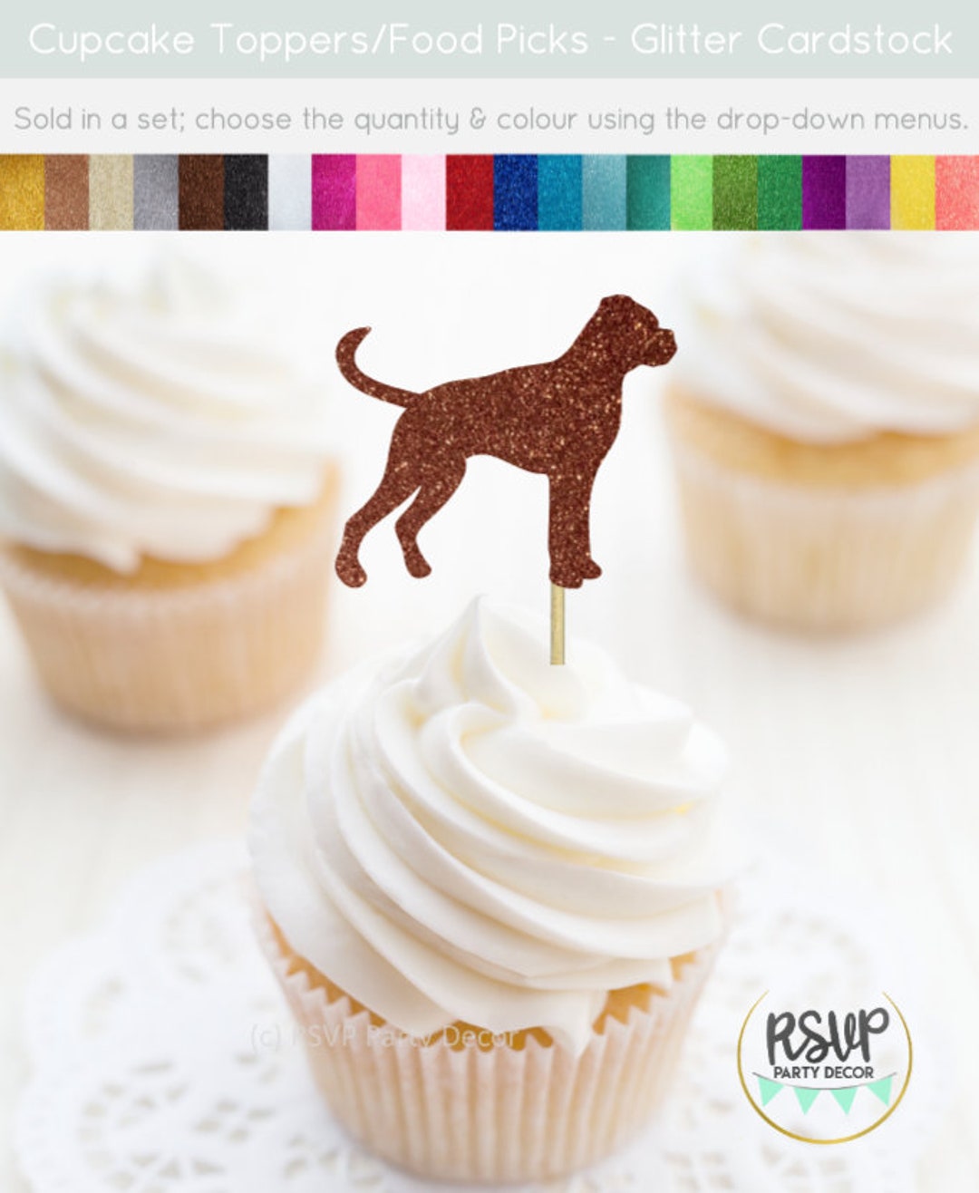 Boxer Dog Cupcake Toppers, Boxer Party Decor, Dog Food Picks, Dog ...