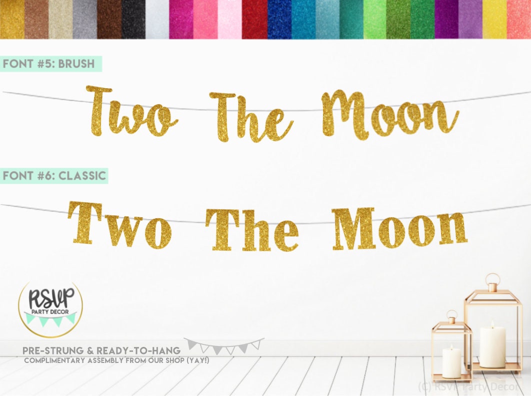 Two the Moon Banner Glitter Two the Moon Sign Moon 2nd | Etsy