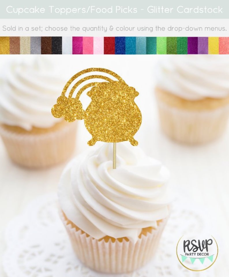 Pot of Gold Cupcake Toppers, Rainbow Cupcake Toppers, Leprechaun Food ...
