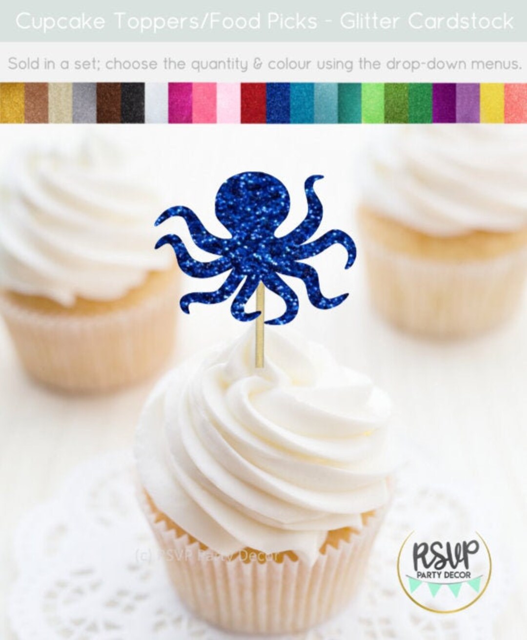 Octopus Cupcake Toppers, Octopus Food Picks, Octopus Party Decor, Ocean ...