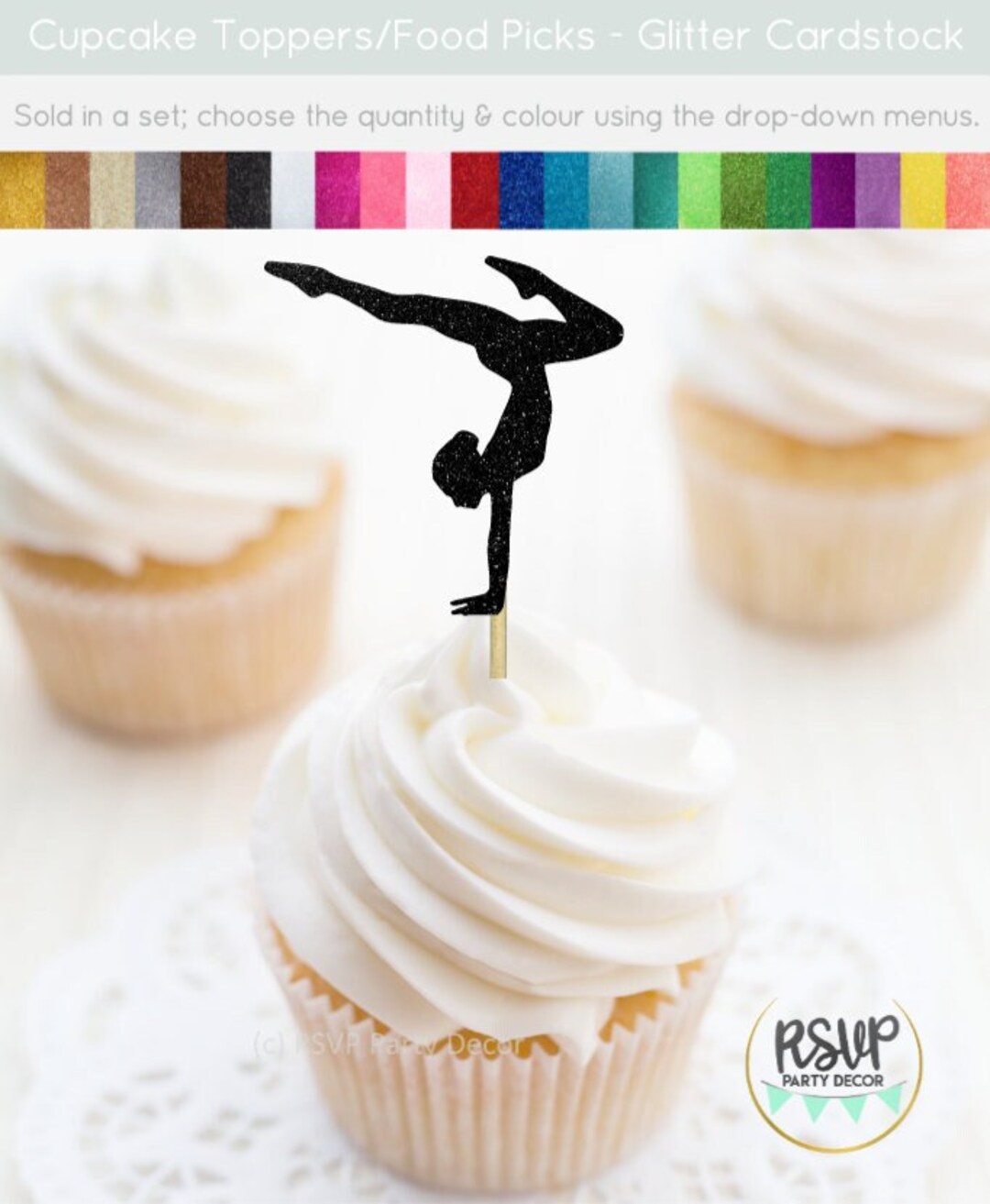 Handstand Cupcake Toppers, Gymnastics Birthday Party Decor, Dance Party ...