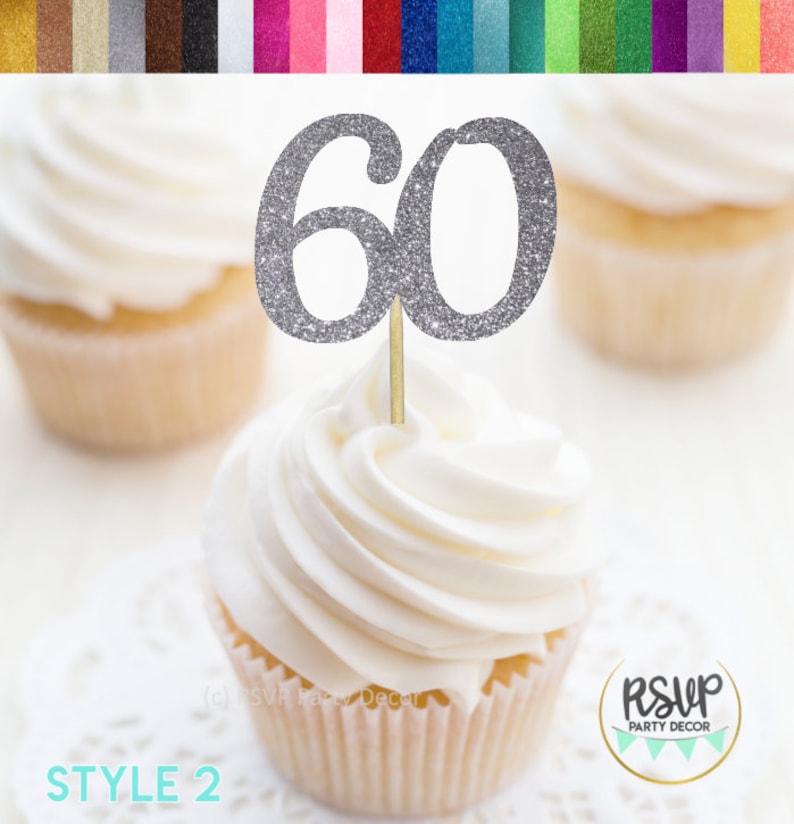 Number 60 Cupcake Toppers, Sixty Food Picks, 60th Birthday Decorations ...