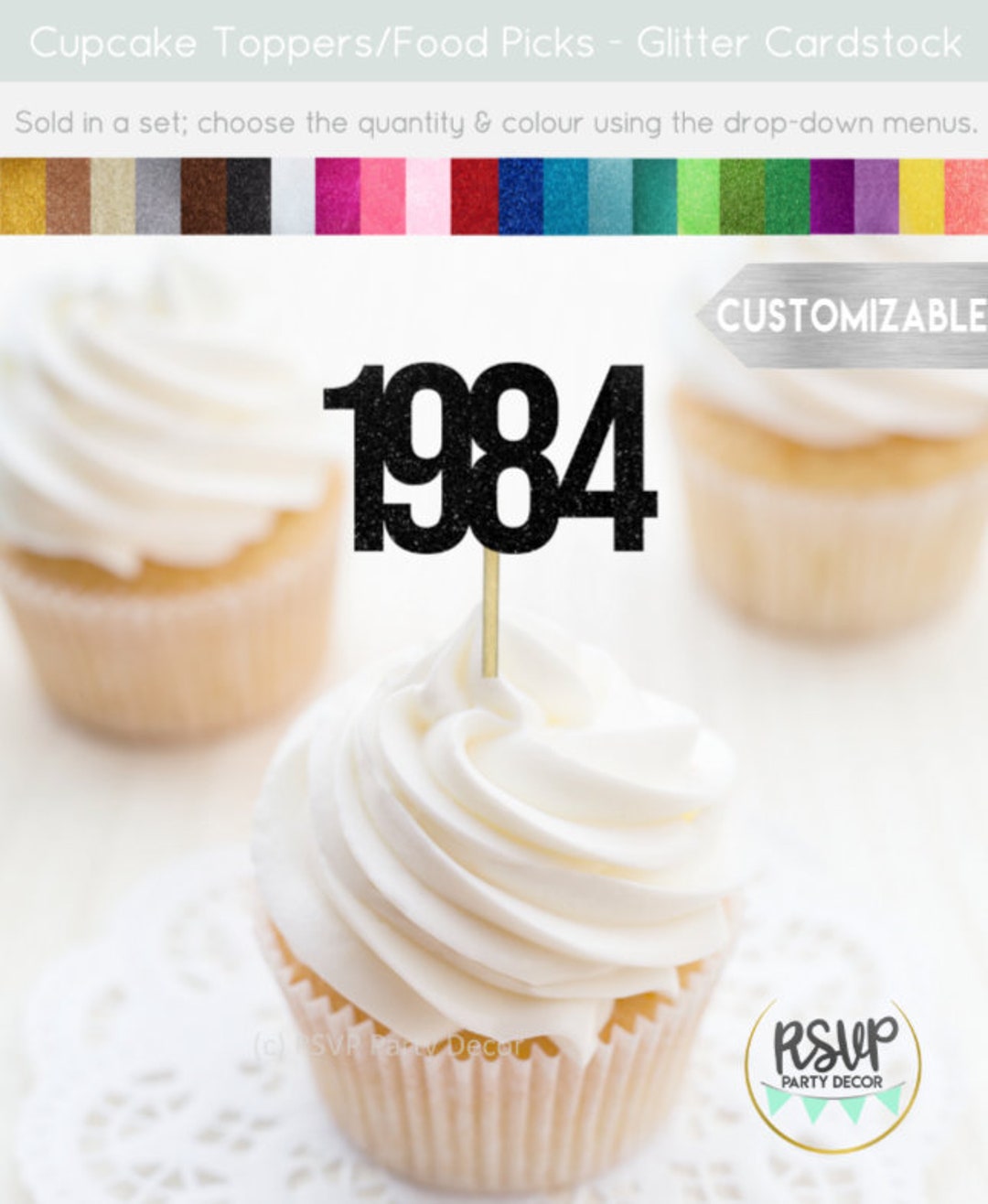 ANY YEAR Custom Year Cupcake Toppers, Personalized Age Cupcake Toppers ...