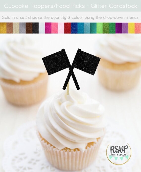 Race Flags Cupcake Toppers, Racecar 2nd Birthday Food Picks, Race Car ...