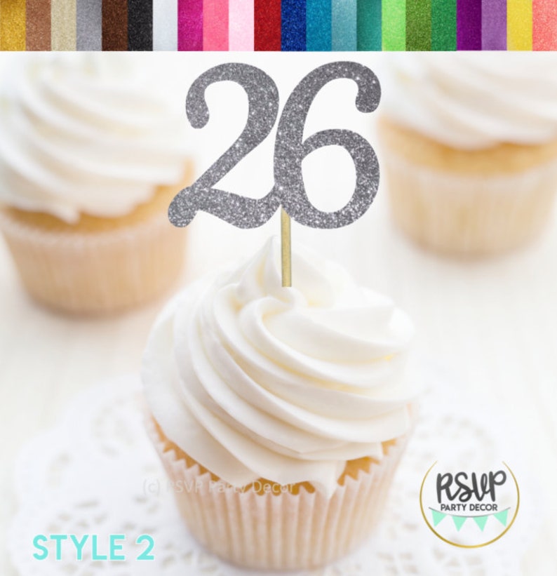 Number 26 Cupcake Toppers, Twenty Six Food Picks, 26th Birthday ...