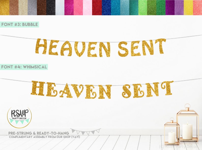 Heaven Sent Banner, Glitter Heaven Sent Sign, Angel Themed Baby Shower ...