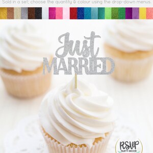Just Married Cupcake Toppers, Wedding Cupcake Toppers, Wedding Dessert ...