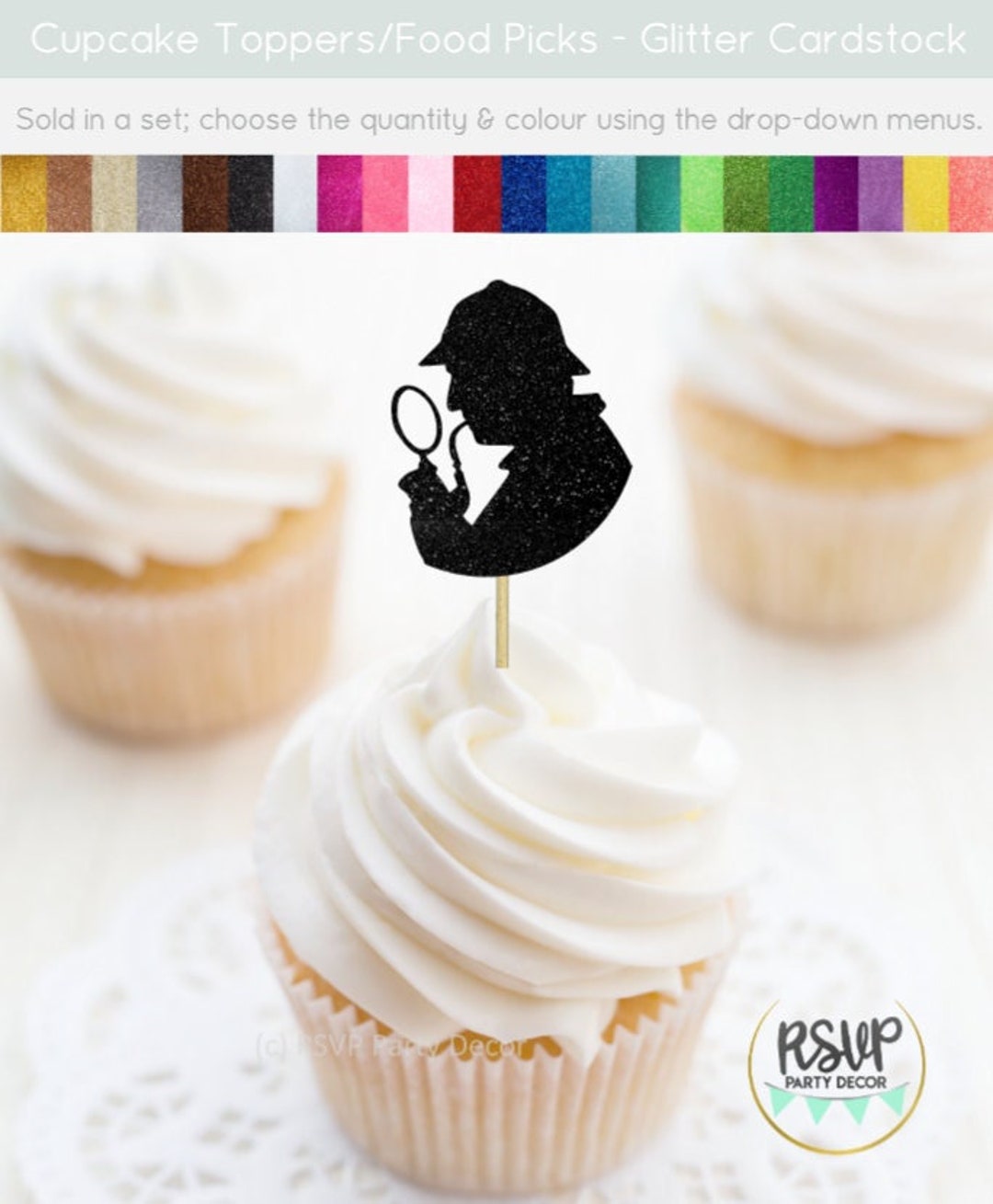 Detective Cupcake Toppers, Murder Mystery Party Decorations, 1920s ...