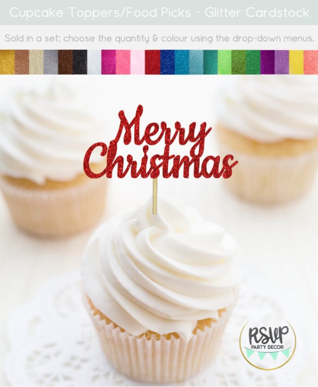 Merry Christmas Cupcake Toppers, Christmas Party Decorations, Christmas ...