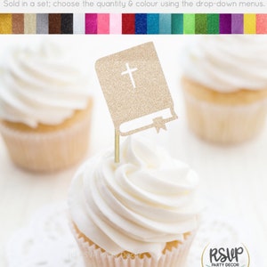 Bible Cupcake Toppers, Baptism Party Decorations, First Holy Communion ...