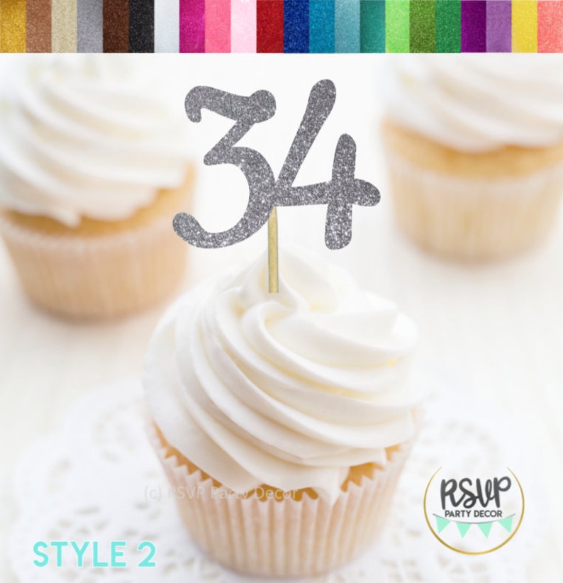 Number 34 Cupcake Toppers Thirty Four Food Picks 34th | Etsy