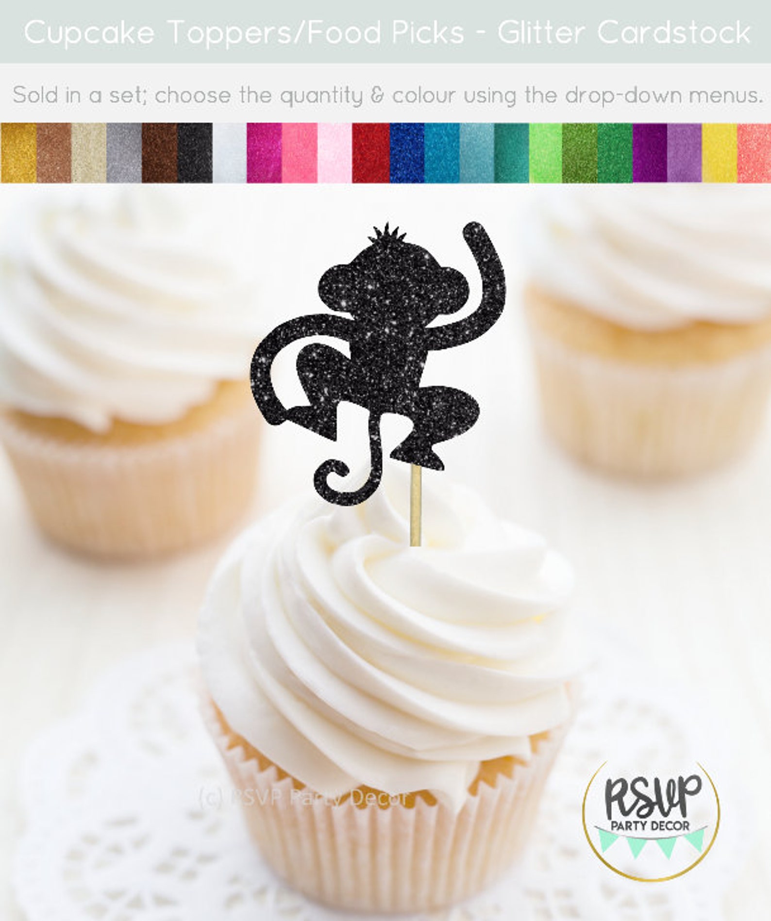 Monkey Cupcake Toppers, Monkey Food Picks, Little Monkey Baby Shower ...