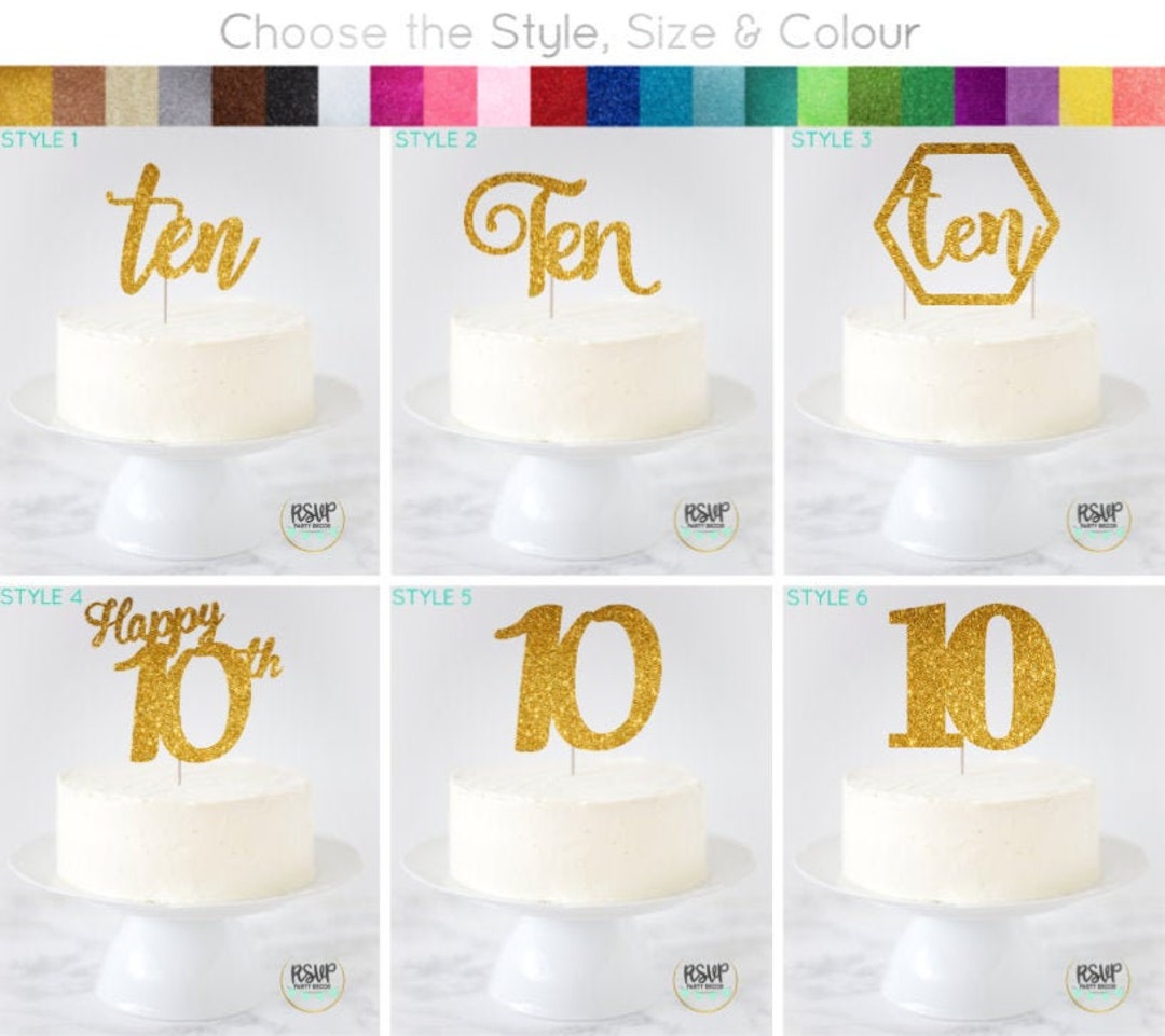Ten Cake Topper, 10 Cake Topper, Double Digits Cake Topper, Happy 10th ...