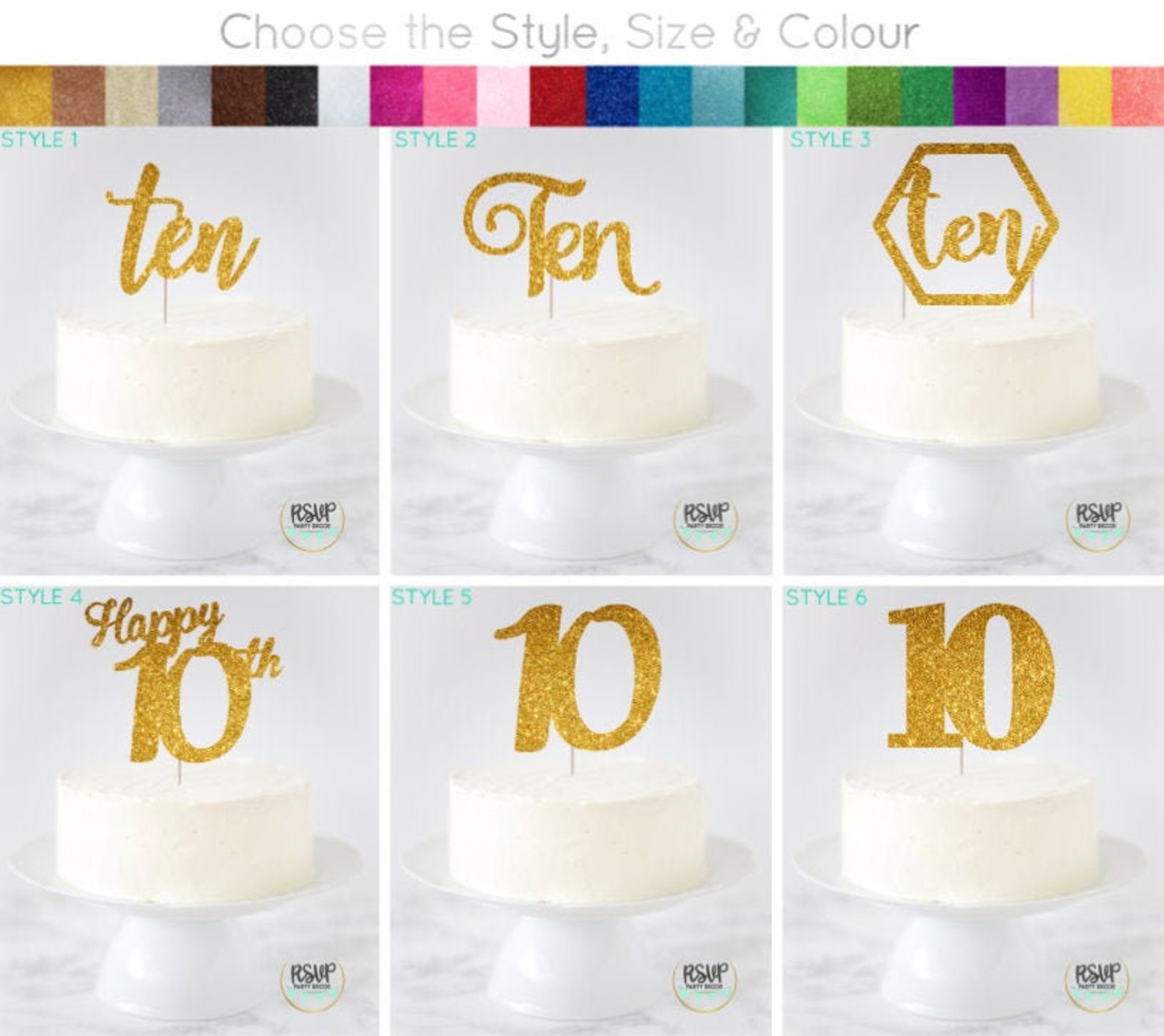 Ten Cake Topper, 10 Cake Topper, Double Digits Cake Topper, Happy 10th ...