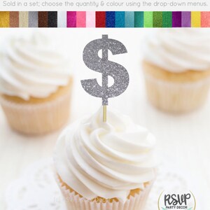Dollar Sign Cupcake Toppers, Money Cupcake Toppers, Dollar Food Picks ...