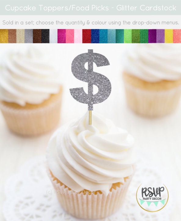 Dollar Sign Cupcake Toppers, Money Cupcake Toppers, Dollar Food Picks ...