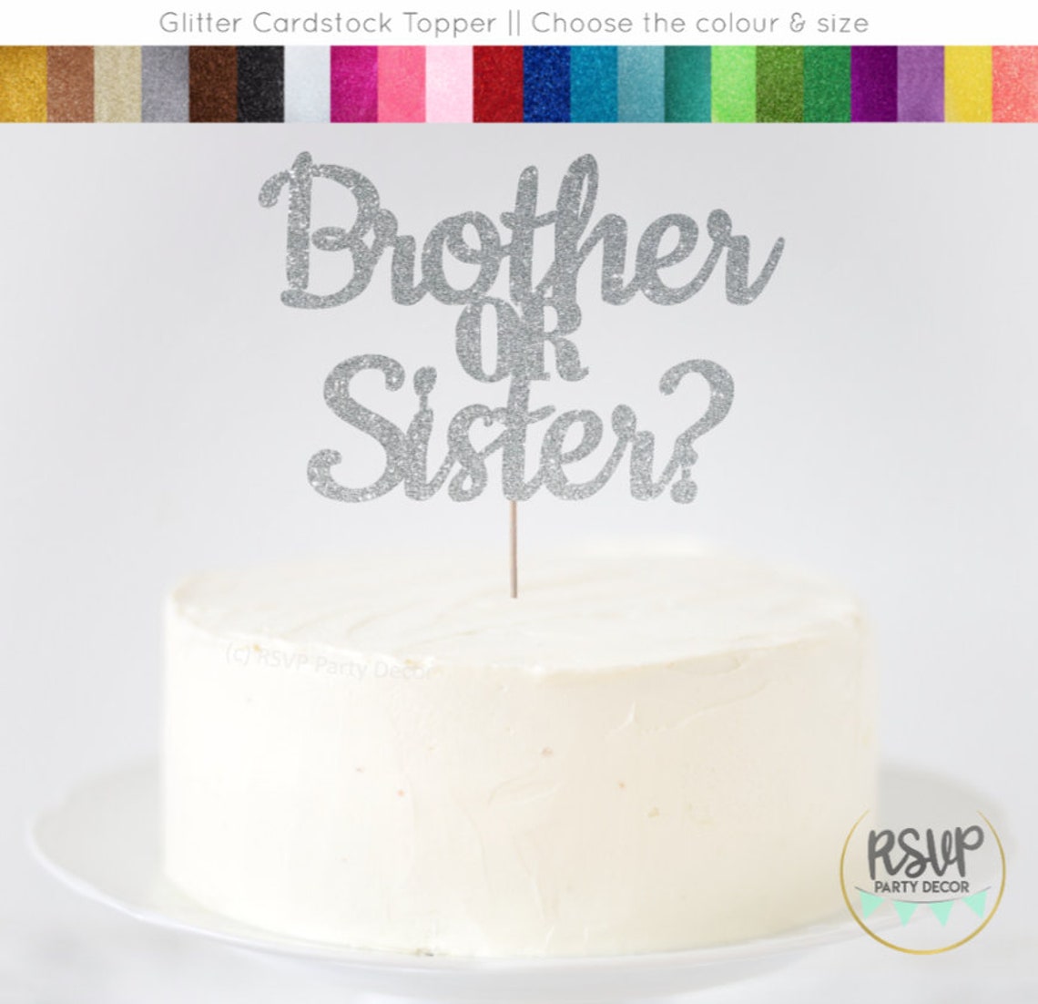 Brother or Sister Cake Topper Sibling Gender Reveal Cake | Etsy
