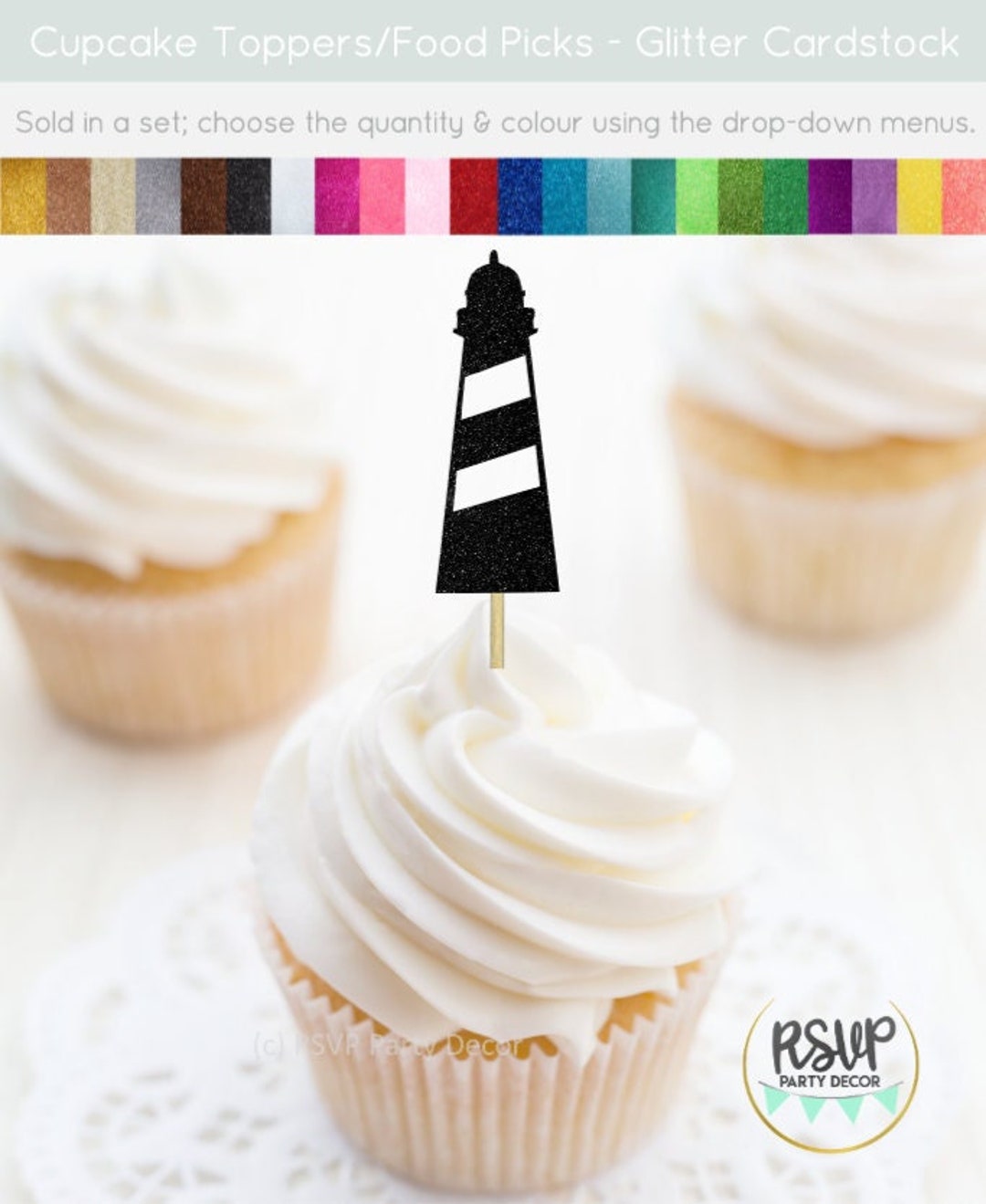 Lighthouse Cupcake Toppers, Nautical Party Decor, Adult Ocean Party ...