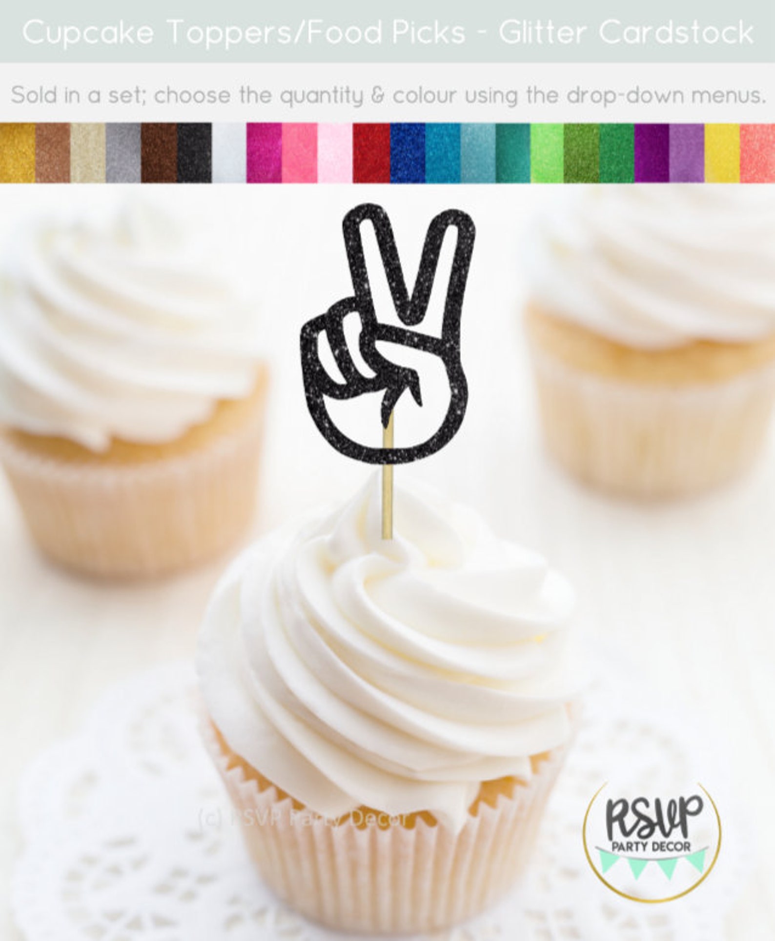 Peace Sign Hand Cupcake Toppers, Two Hand Cupcake Toppers, Two Cool ...