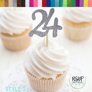 Number 24 Cupcake Toppers, Twenty Four Food Picks, 24th Birthday ...