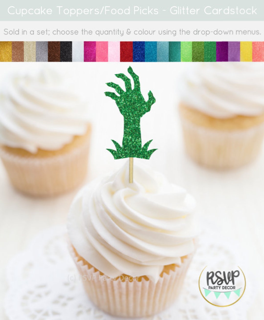 Zombie Arm Cupcake Toppers, Halloween Cupcake Toppers, Halloween Party ...