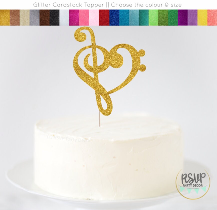 Music Heart Cake Topper Treble Bass Clef Heart Sign Musical | Etsy