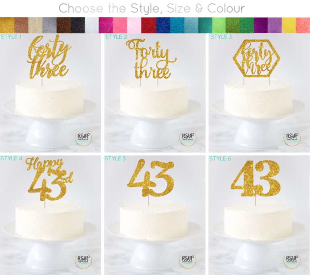 Forty Three Cake Topper, 43 Cake Topper, Fortythree Cake Topper, Happy ...