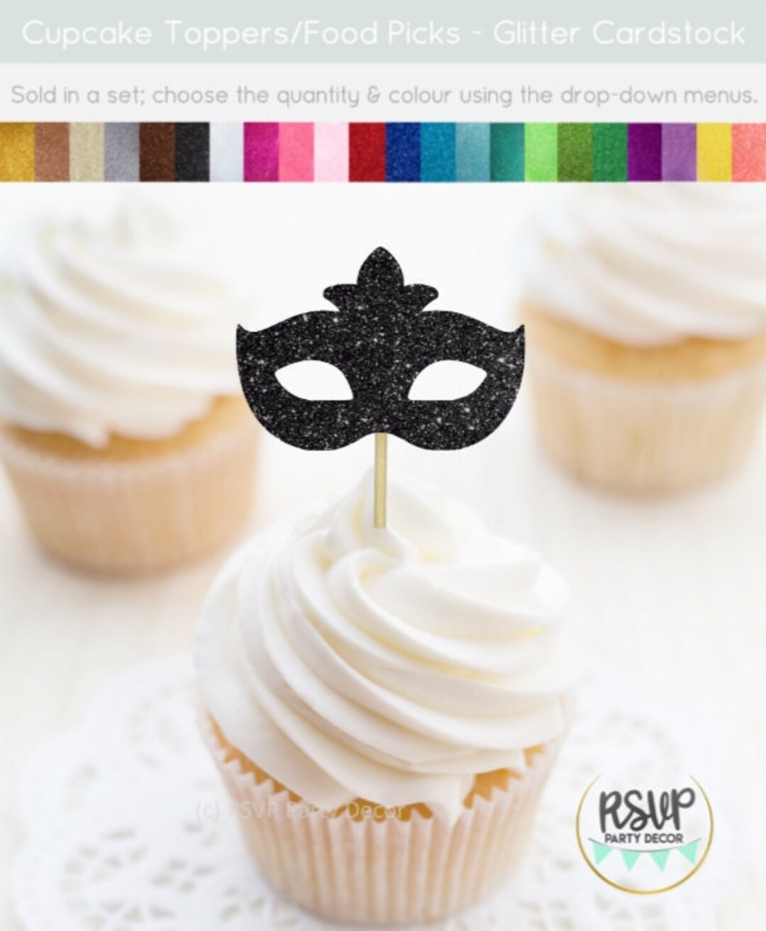 Masquerade Mask Cupcake Toppers, Gatsby Cupcake Toppers, Theatre ...