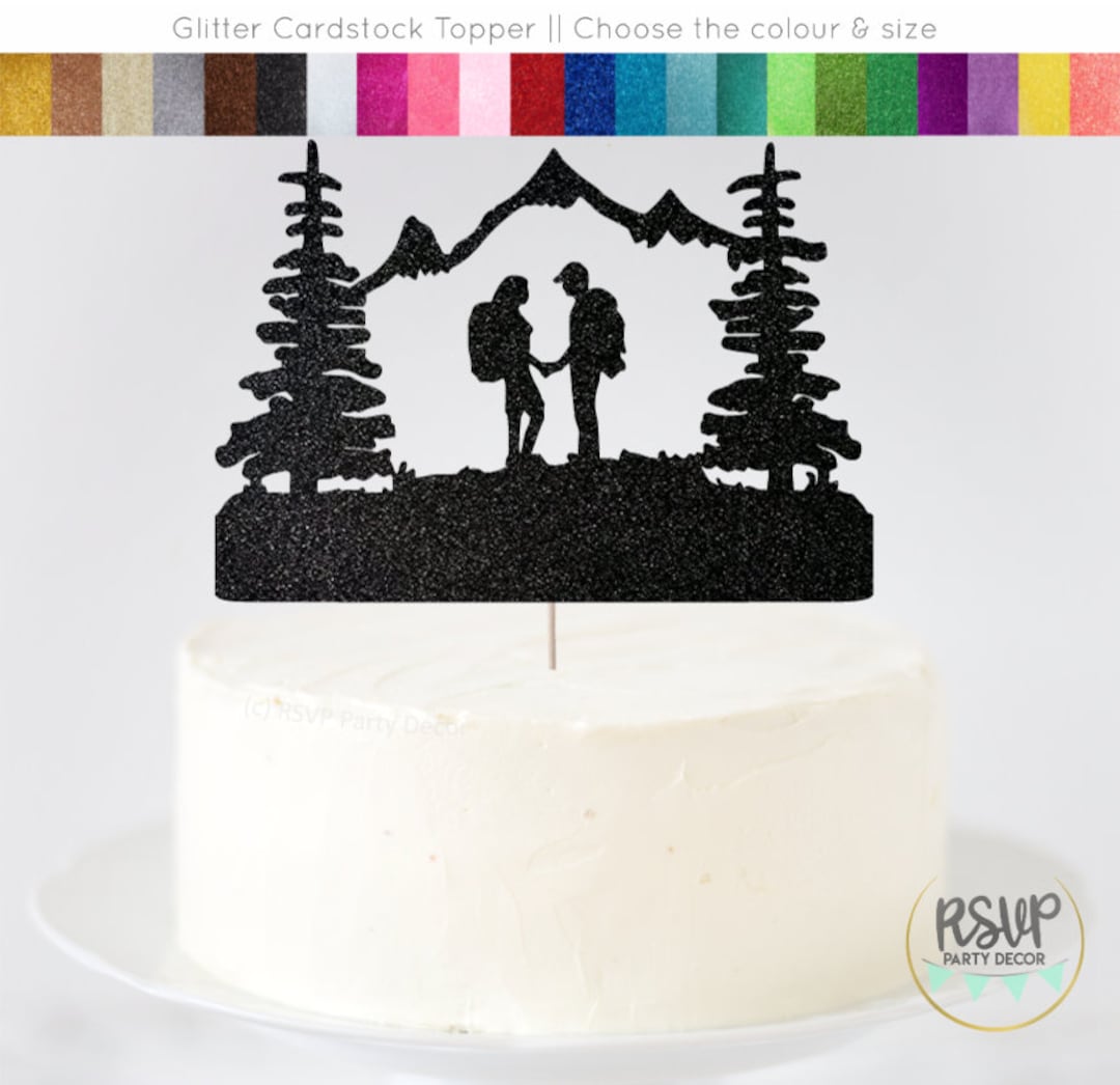Hiking Couple Cake Topper, Hiking Engagement Cake Topper, Forest ...