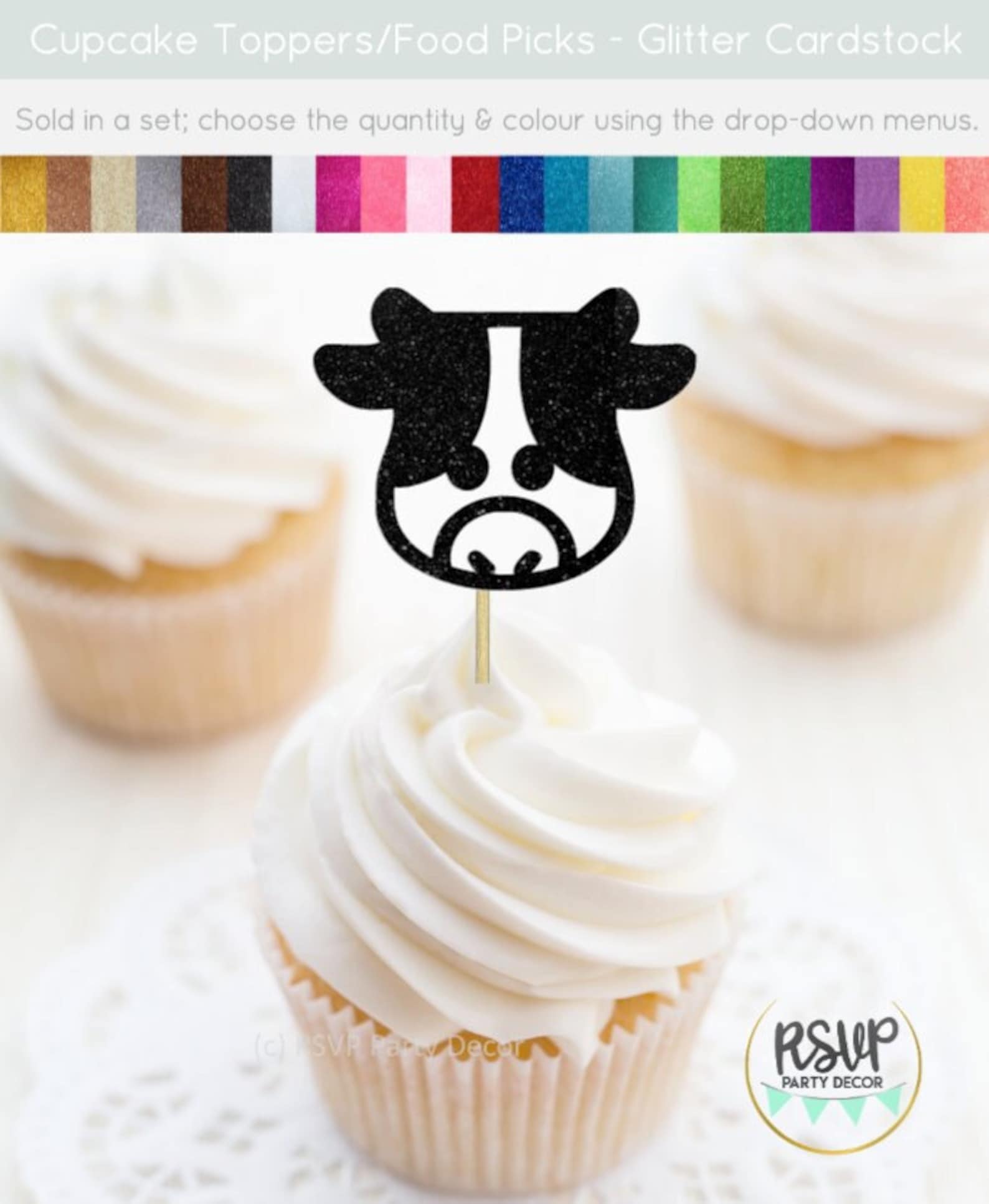 Cow Face Cupcake Toppers, Cow Party Decor, Farm Party Decorations, Holy ...