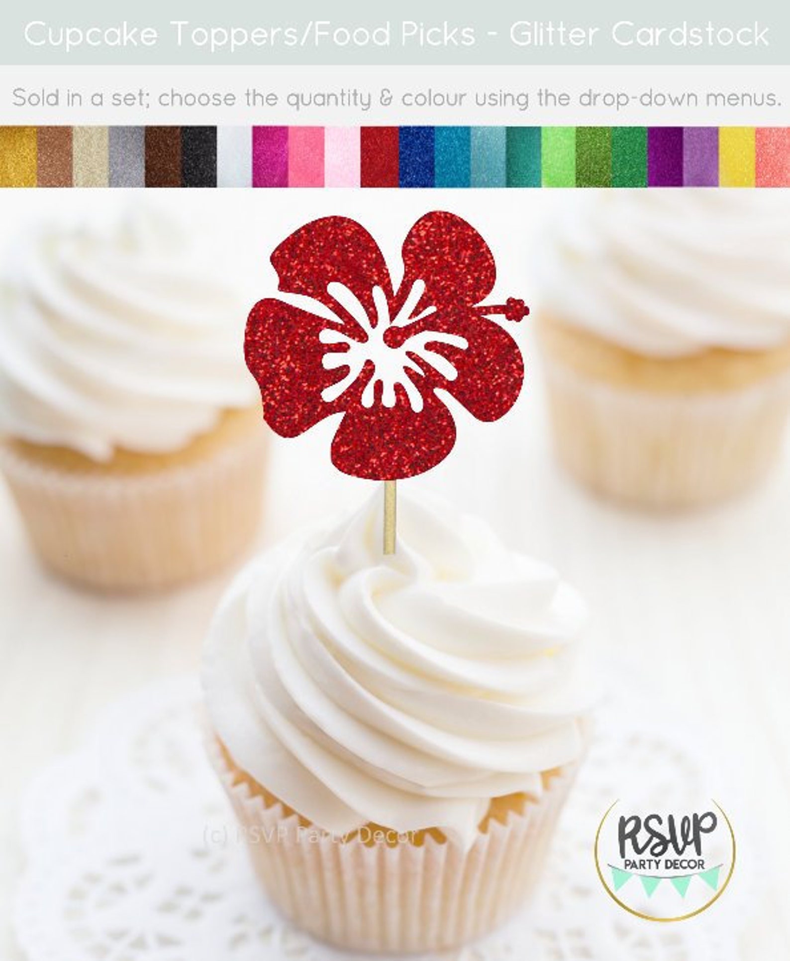Hibiscus Flower Cupcake Toppers Tropical Flower Food Picks - Etsy