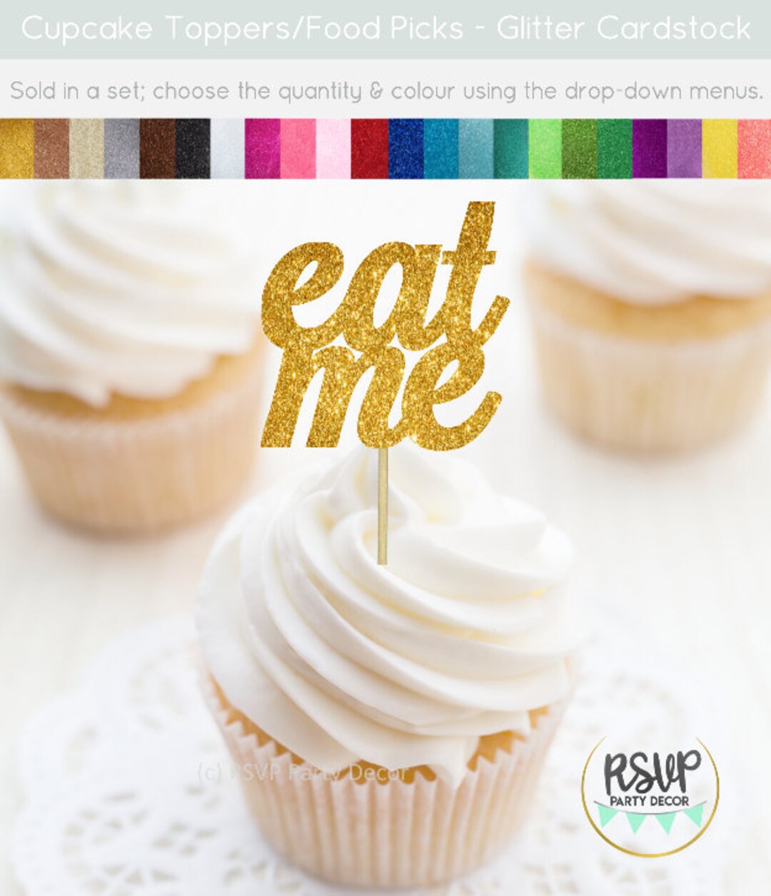 Eat Me Cupcake Toppers, Eat Me Food Picks, Tea Party Cupcake Toppers ...