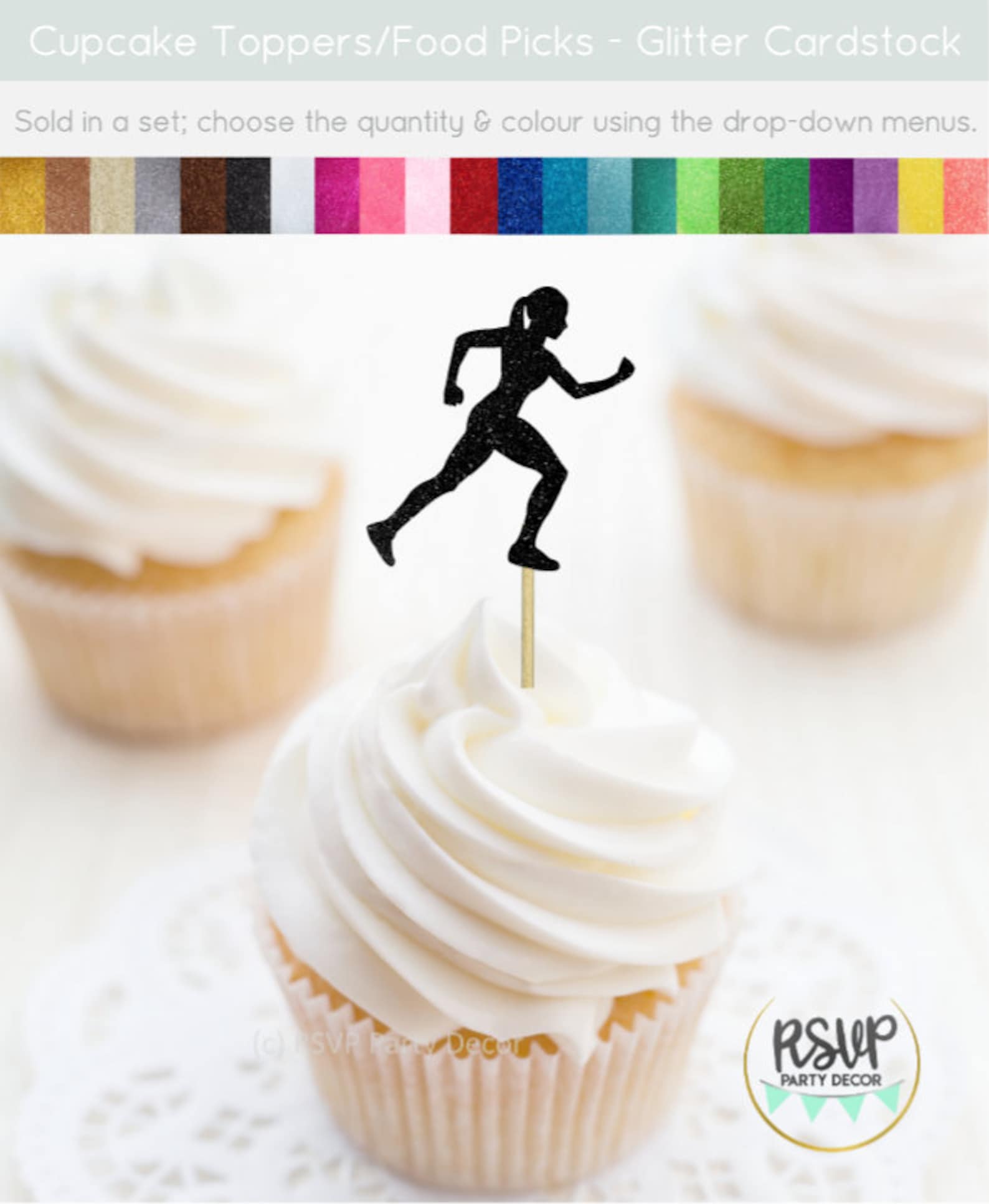 Female Running Cupcake Toppers Runner Party Decorations - Etsy
