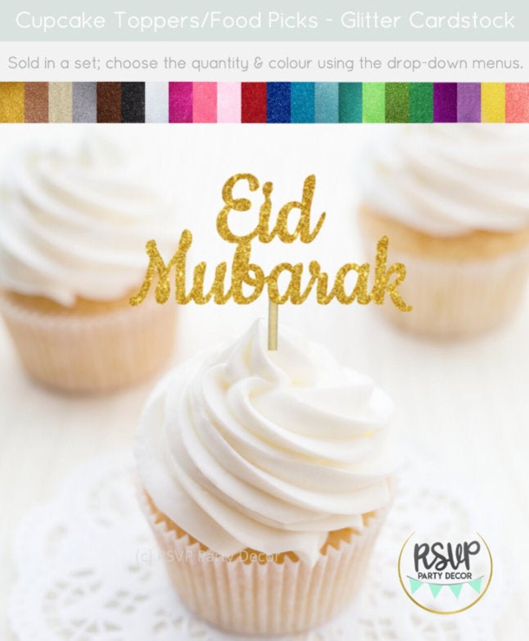 Eid Mubarak Cupcake Toppers,eid Mubarak Party Decorations, Muslim Eid ...