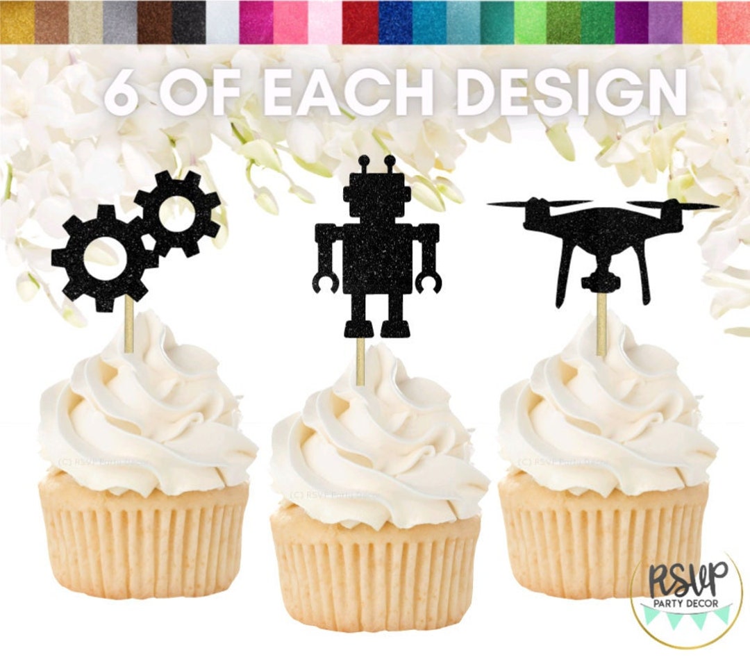 18 PCS Robot Cupcake Topper Set, Robot Party Decorations, Robot ...
