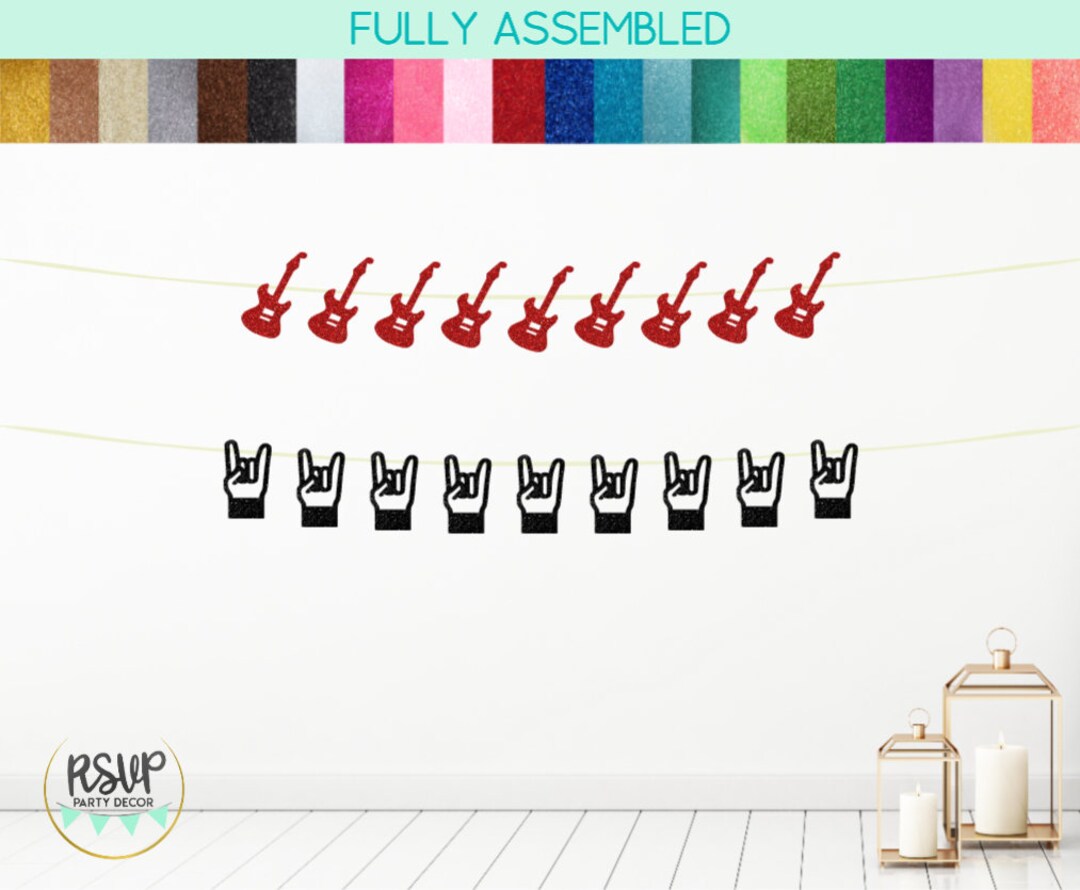 Electric Guitar and Rock Hand Garland, Rock N Roll Banner, Music Party ...